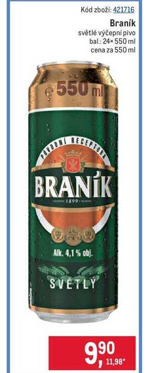 ARCHIV | Braník světlé výčepní pivo plech 550 ml v akci platné do: 18.1 ...