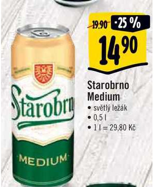 Starobrno Medium 0,5 l v akci | AkcniCeny.cz