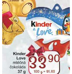 Kinder Love mléčná čokoláda 37g v akci | AkcniCeny.cz