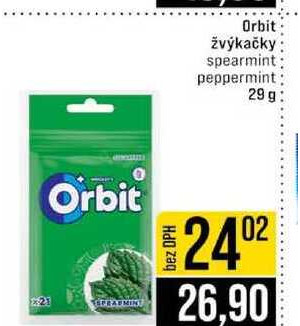Orbit žvýkačky spearmint peppermint 29g v akci | AkcniCeny.cz