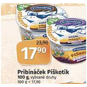 Pribináček Piškotík 100 g vybrané druhy v akci | AkcniCeny.cz