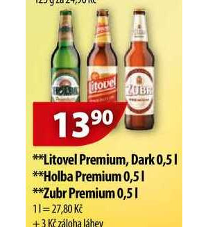 ARCHIV | Pivo Premium Litovel světlý ležák, Litovel Dark, Zubr, 0,5 l v ...