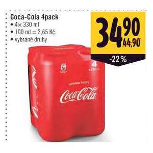 ARCHIV | Coca-Cola 4pack, 4x 330 ml, vybrané druhy v akci platné do: 2. ...