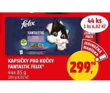 KAPSIČKY PRO KOČKY FANTASTIC FELIX, 44x 85 g v akci | AkcniCeny.cz