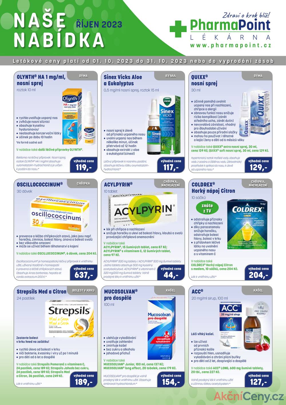 Leták Pharma Point bez přepisu od 1.10. do 31.10.2023 - 1.strana | AkcniCeny.cz