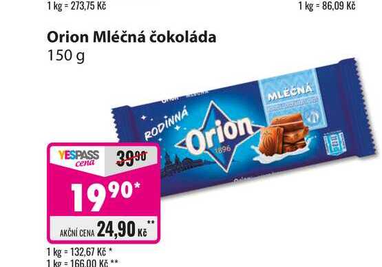 Orion Mléčná čokoláda 150 g v akci | AkcniCeny.cz