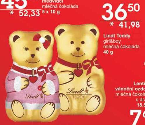 ARCHIV | Lindt Teddy girl&boy mléčná čokoláda, 40 g v akci platné do ...