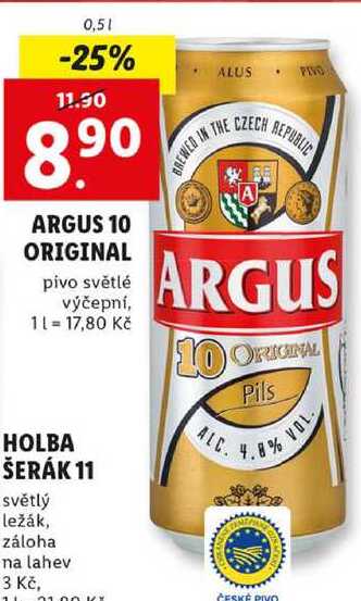 ARCHIV | ARGUS 10 ORIGINAL pivo světlé výčepní, 0,5 l v akci platné do ...