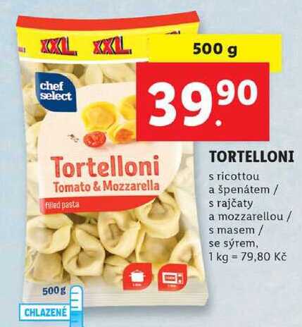 TORTELLONI s ricottou a špenátem / s rajčaty a mozzarellou / s masem / se sýrem, 500 g v akci ...