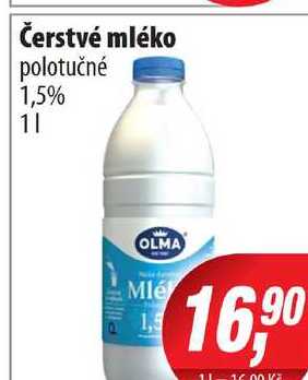 Olma Čerstvé mléko polotučné 1,5% 1l v akci | AkcniCeny.cz