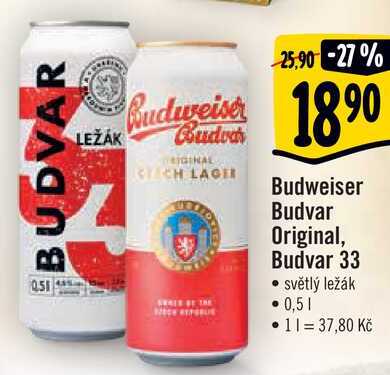 Budweiser Budvar 33 světlý ležák, 0,5 l v akci | AkcniCeny.cz