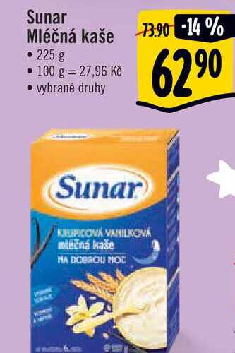 ARCHIV | Sunar Mléčná kaše 225 g v akci platné do: 29.3.2022 | AkcniCeny.cz