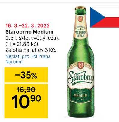 ARCHIV | Starobrno Medium 0.5 l v akci platné do: 22.3.2022 | AkcniCeny.cz