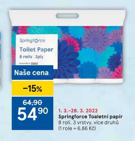 Springforce Toaletní papír 2-vrstvý 8rolí, v akci | AkcniCeny.cz
