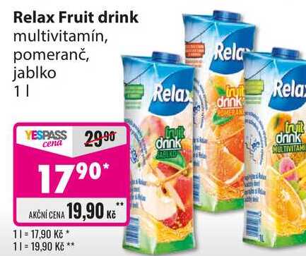 Relax Fruit drink multivitamin, pomeranč, jablko 1l v akci | AkcniCeny.cz