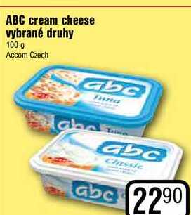 ABC cream cheese vybrané druhy 100 g v akci | AkcniCeny.cz