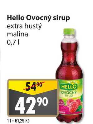 Hello Ovocný sirup extra hustý malina 0,7l v akci | AkcniCeny.cz