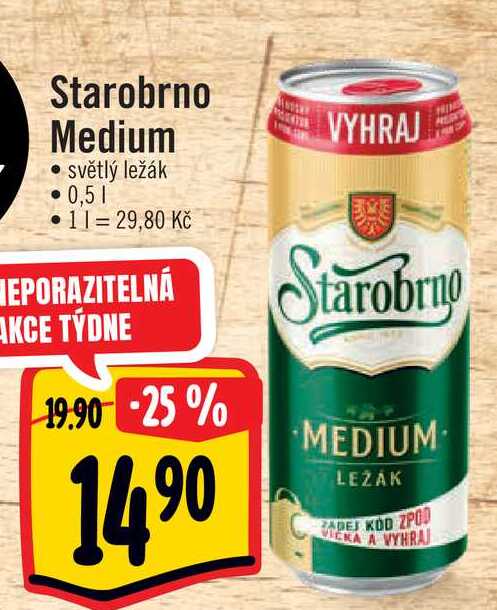 ARCHIV | Starobrno Medium, 0,5 l v akci platné do: 9.11.2021 | AkcniCeny.cz