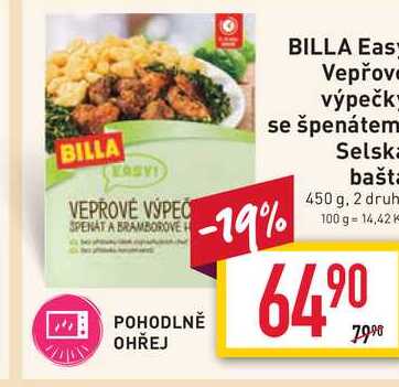 BILLA Easy Vepřové výpečky se špenátem 450g v akci | AkcniCeny.cz