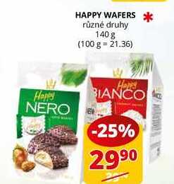 HAPPY WAFERS různé druhy 140 g v akci | AkcniCeny.cz