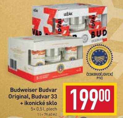 BUDWEISER BUDVAR ORIGINAL, BUDVAR 33 + SKLENICE 5x 0,5 l v akci ...