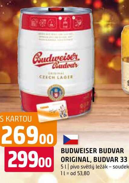 BUDWEISER BUDVAR ORIGINAL, BUDVAR 33 12x 0,33 l v akci | AkcniCeny.cz